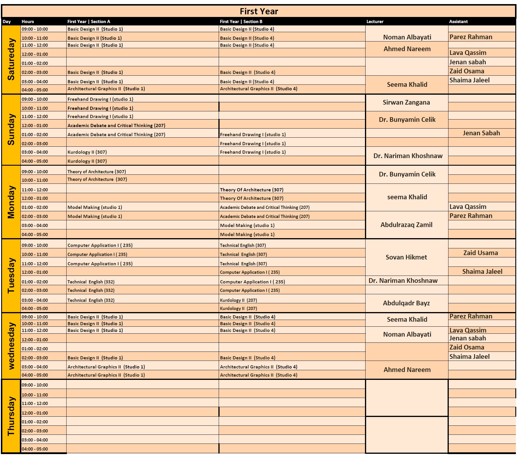 Final spring 2018 Architecture Department's Weekly Schedule ...
