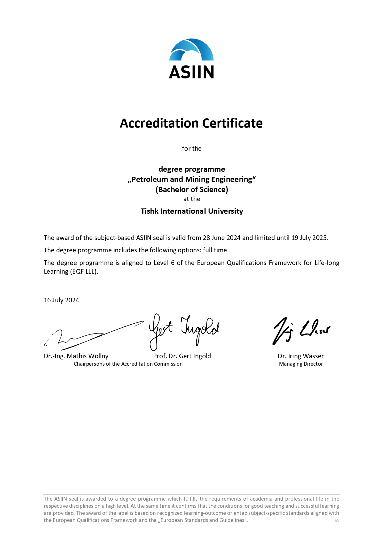ASIIN Accreditation for Petroleum and Mining Engineering Program ...