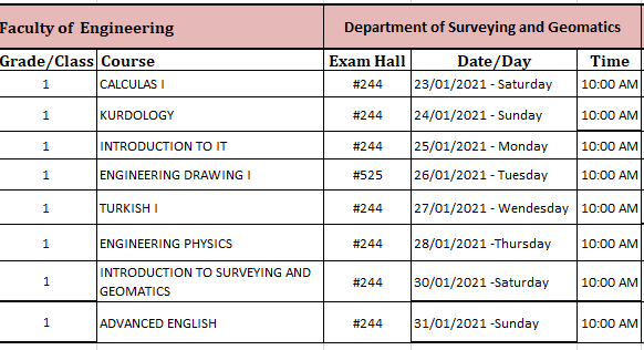 Midterm Schedule - TIU TISHK INTERNATIONAL UNIVERSITY